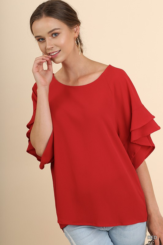 Nancy Layered Ruffled Sleeve Top - Red – Skipper Belle